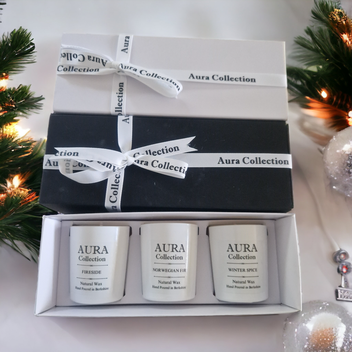 3 Christmas Scented Candles in presentation box – Aura Glow